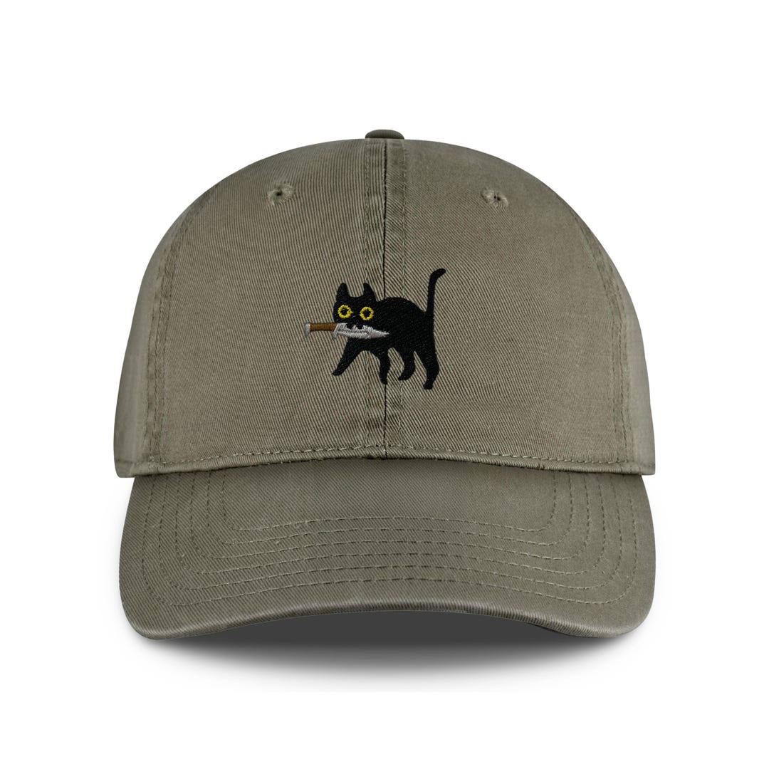 Premium Black Cat Embroidered Dad Hat – Stealthy Black Cat With Dagger ...