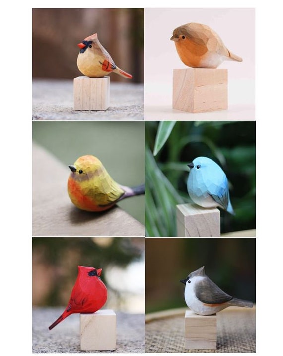Bird Figurines Hand Carved Painted Wooden Bird Home Decor - Etsy