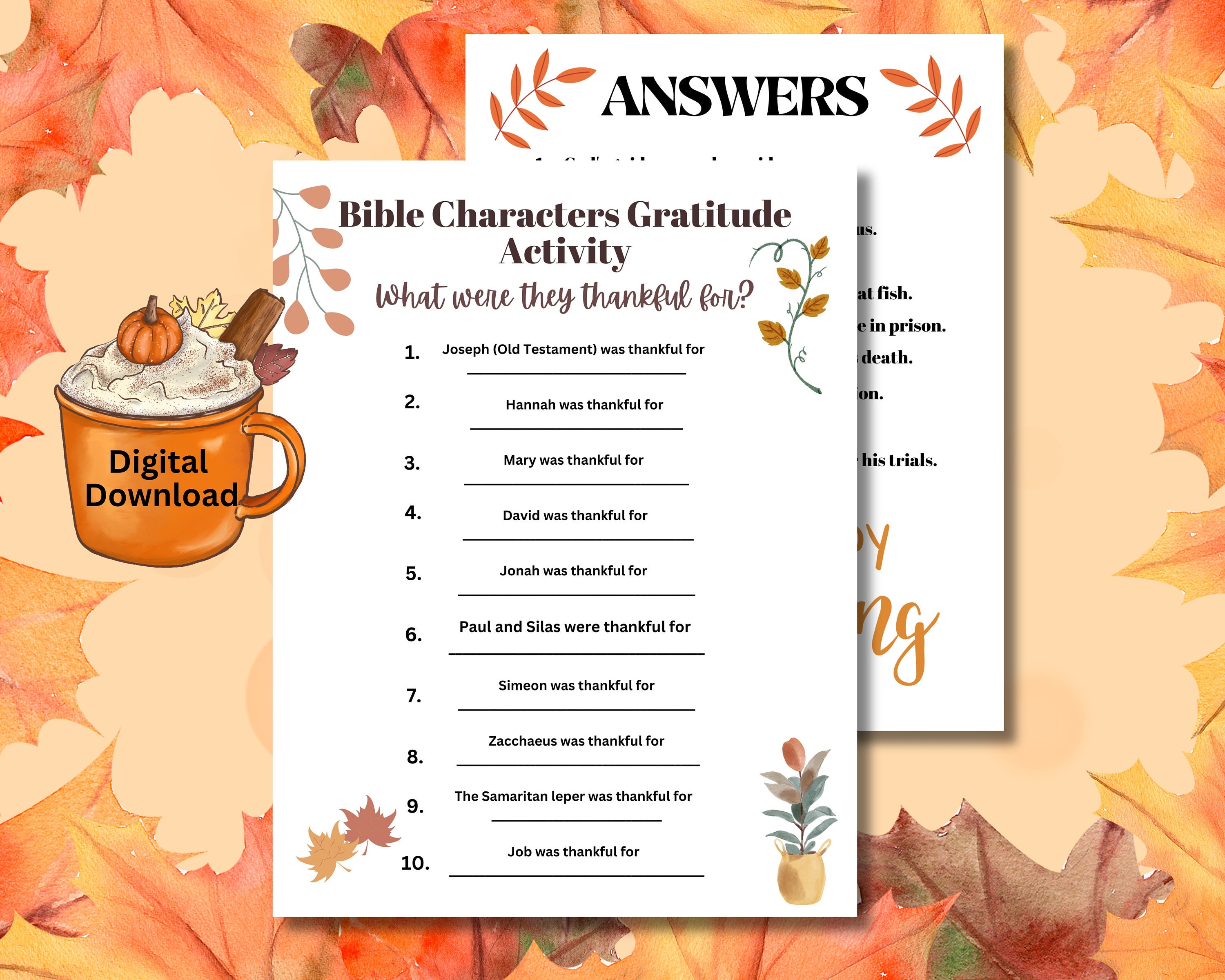 Bible Characters Gratitude Thanksgiving Activity Game Family Game Bible ...