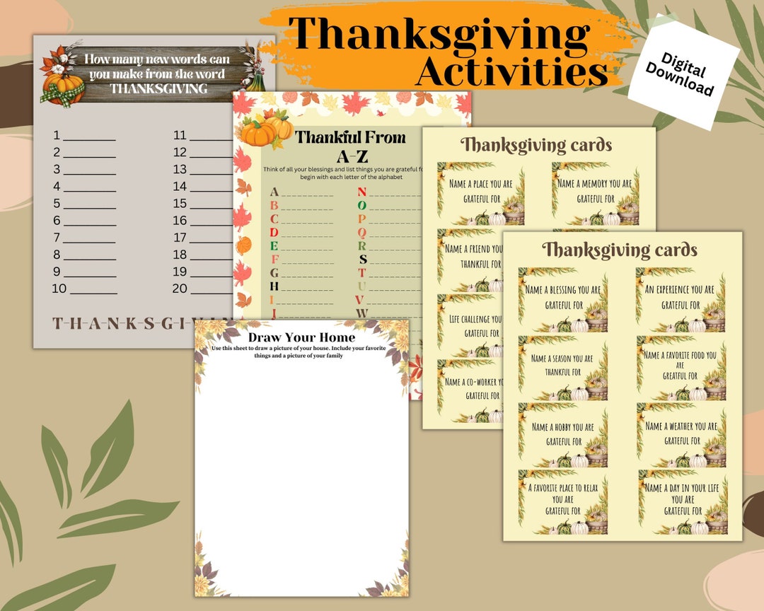 Thanksgiving Activities for Adults and Kids. Printable Download - Etsy
