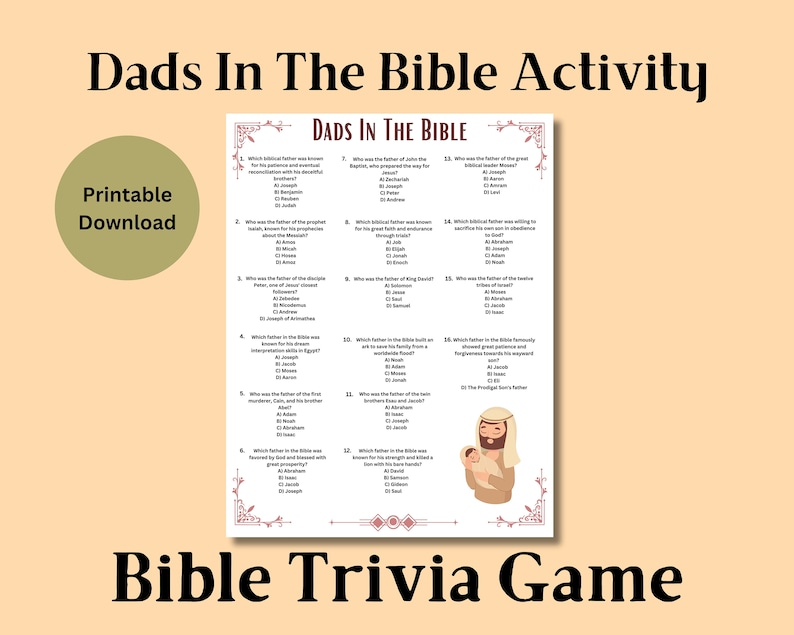 Bible Trivia Dads in the Bible Activity Page Fathers Day Game Family ...