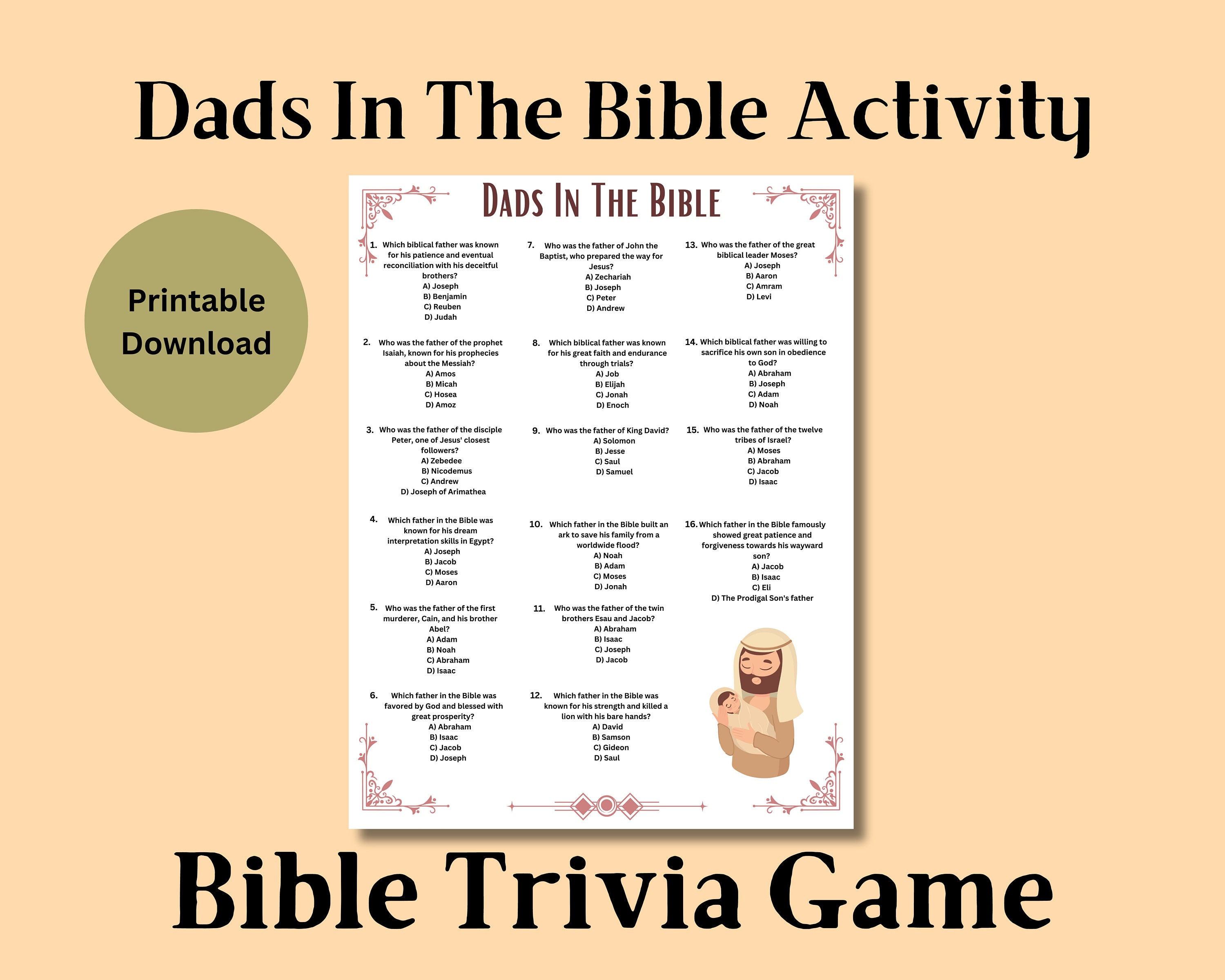 Bible Trivia Dads in the Bible Activity Page Fathers Day Game Family ...