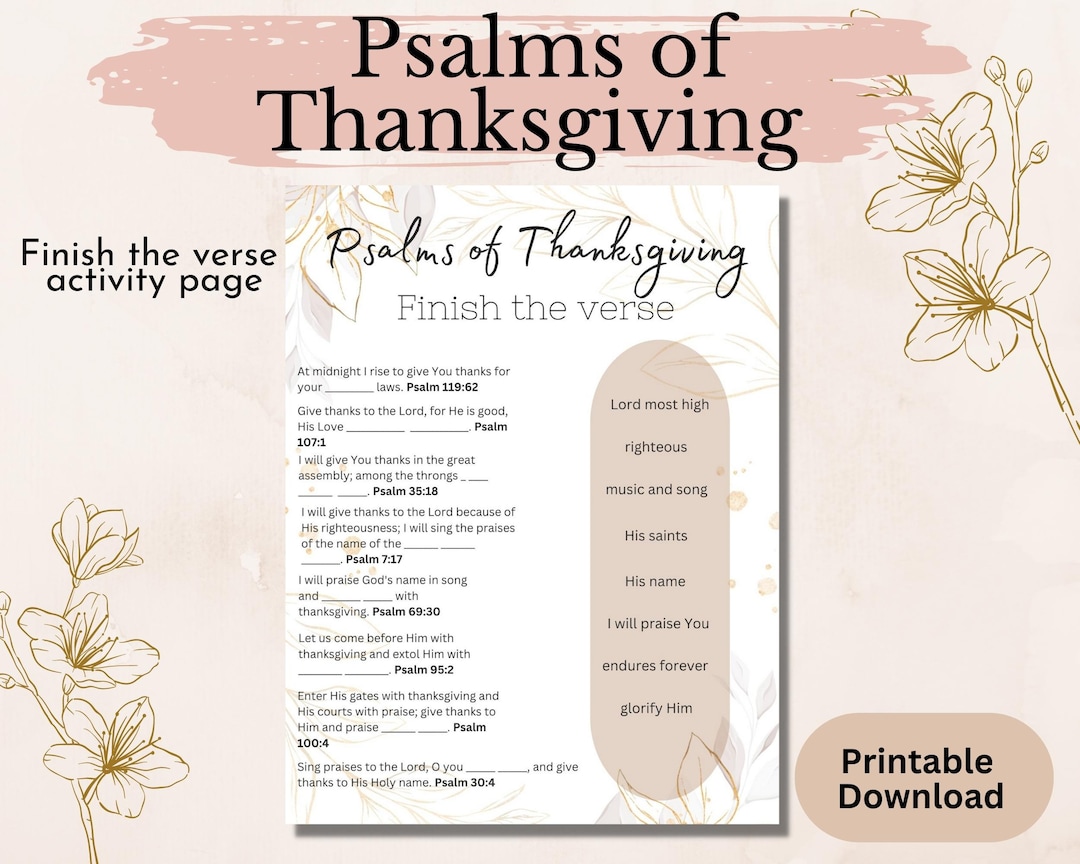 Psalms of Thanksgiving Activity Page. Finish the Verse. NIV. Printable ...