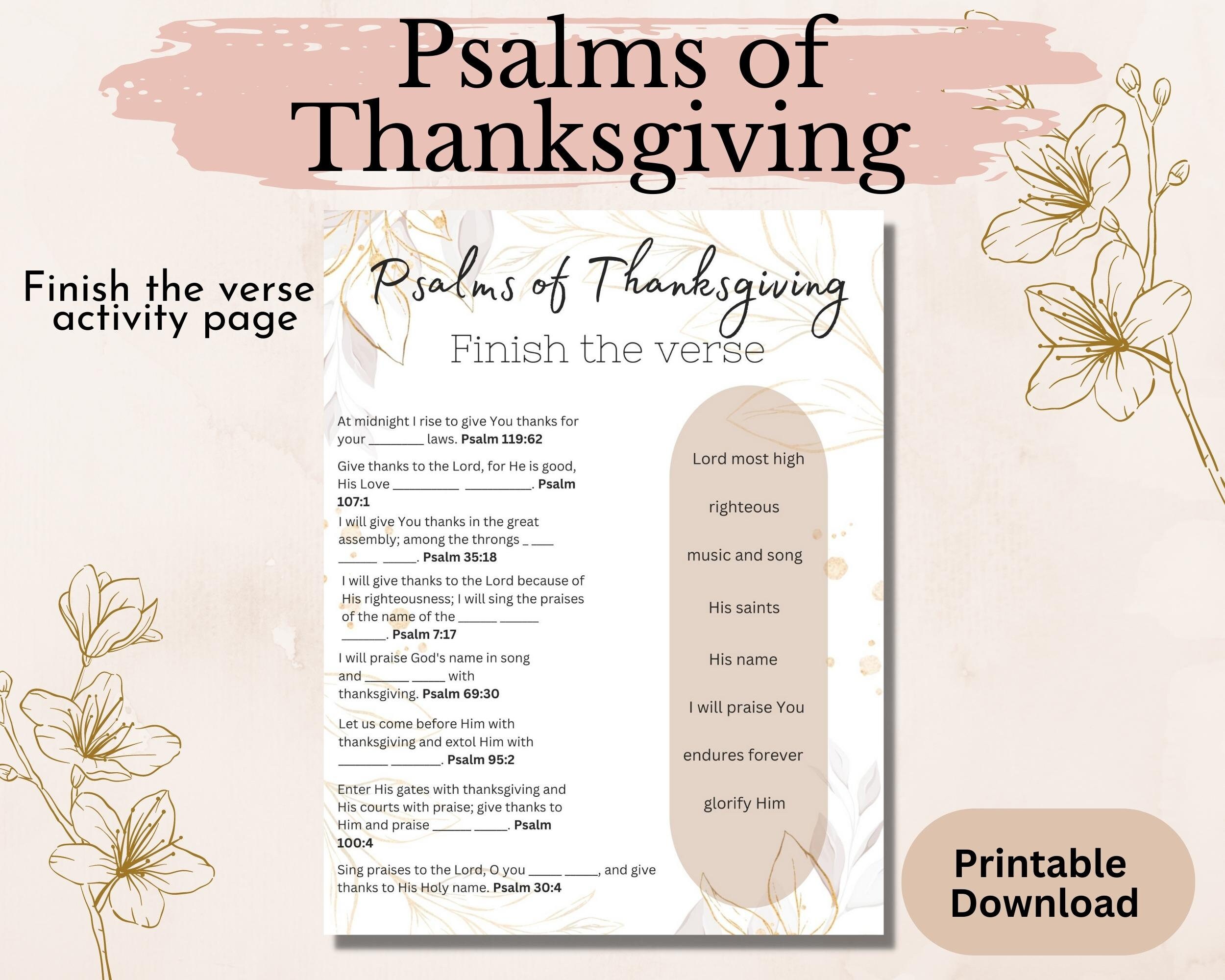Psalms of Thanksgiving Activity Page. Finish the Verse. NIV. Printable ...