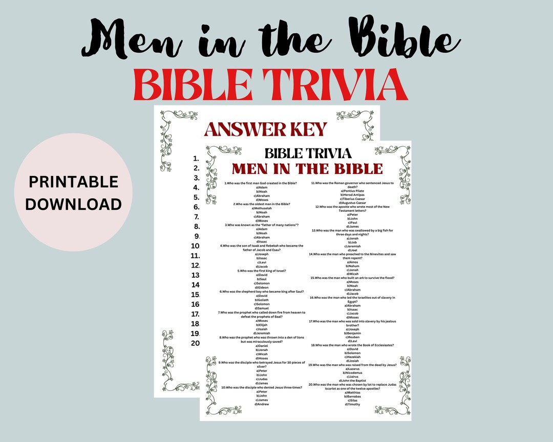 Bible Trivia Men in the Bible Game Family Activity Kids Activity Bible ...