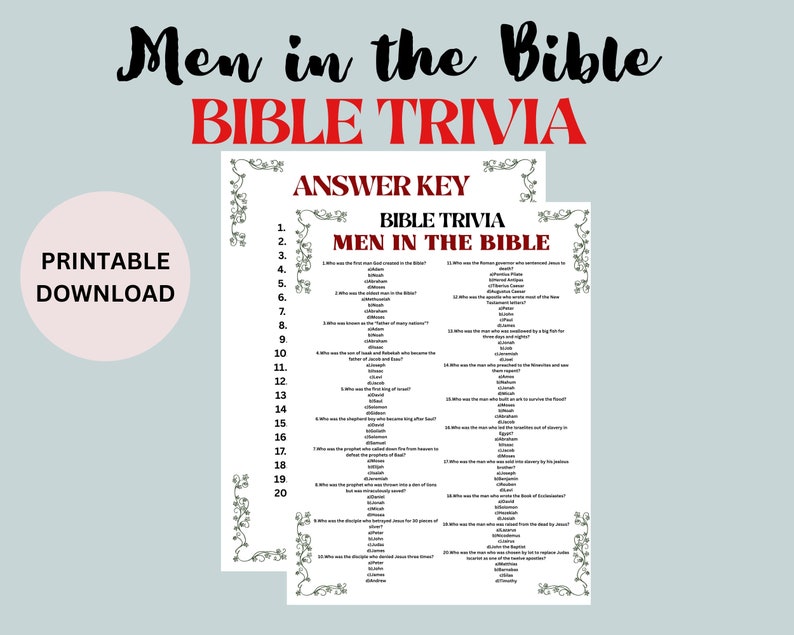 Bible Trivia Men in the Bible Game Family Activity Kids Activity Bible ...