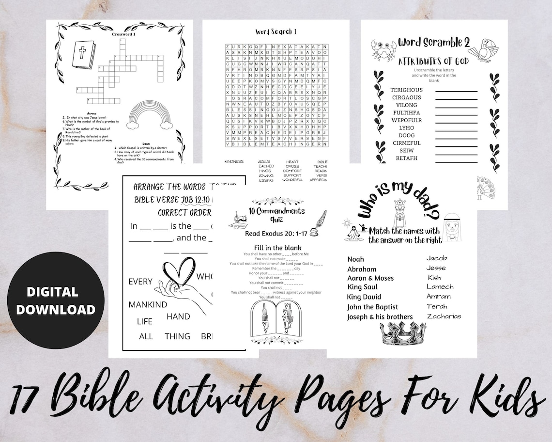 Bible Activity Pages for Kids and Adults. Bible Activities With ...