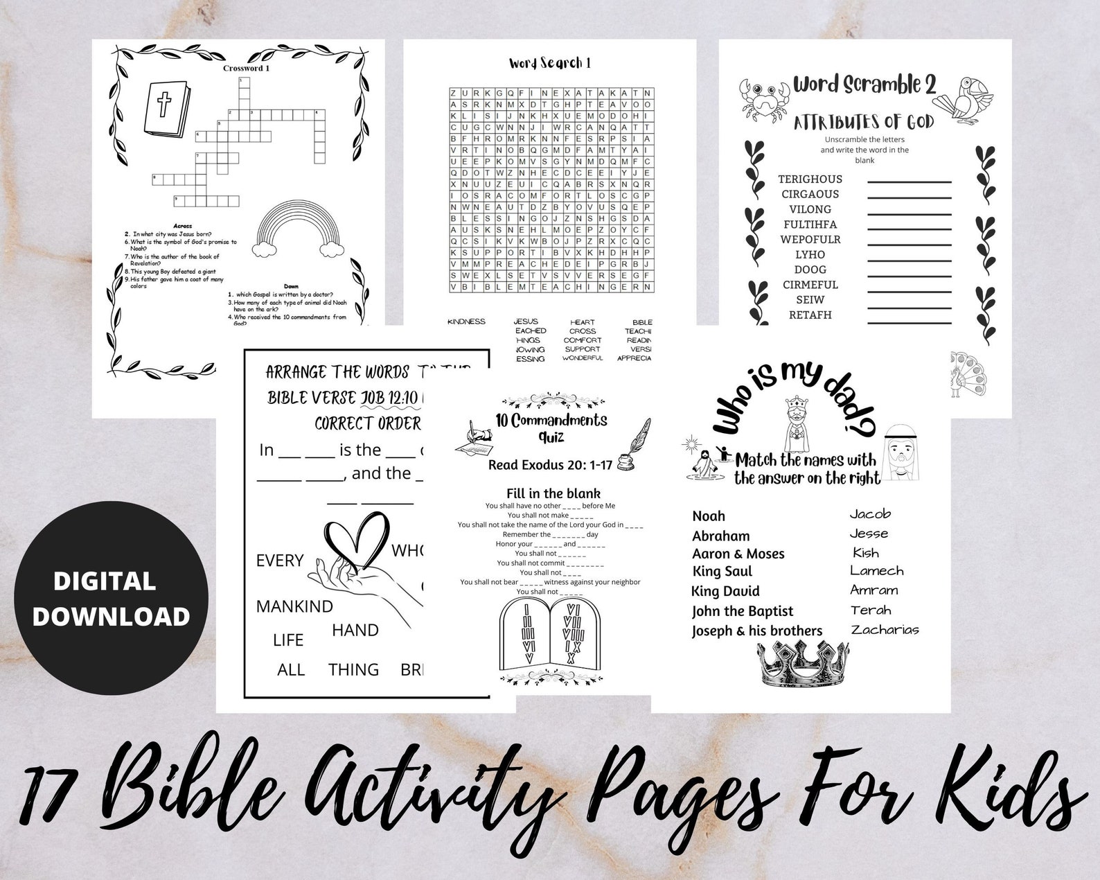 Bible Activity Pages for Kids and Adults. Bible Activities With ...