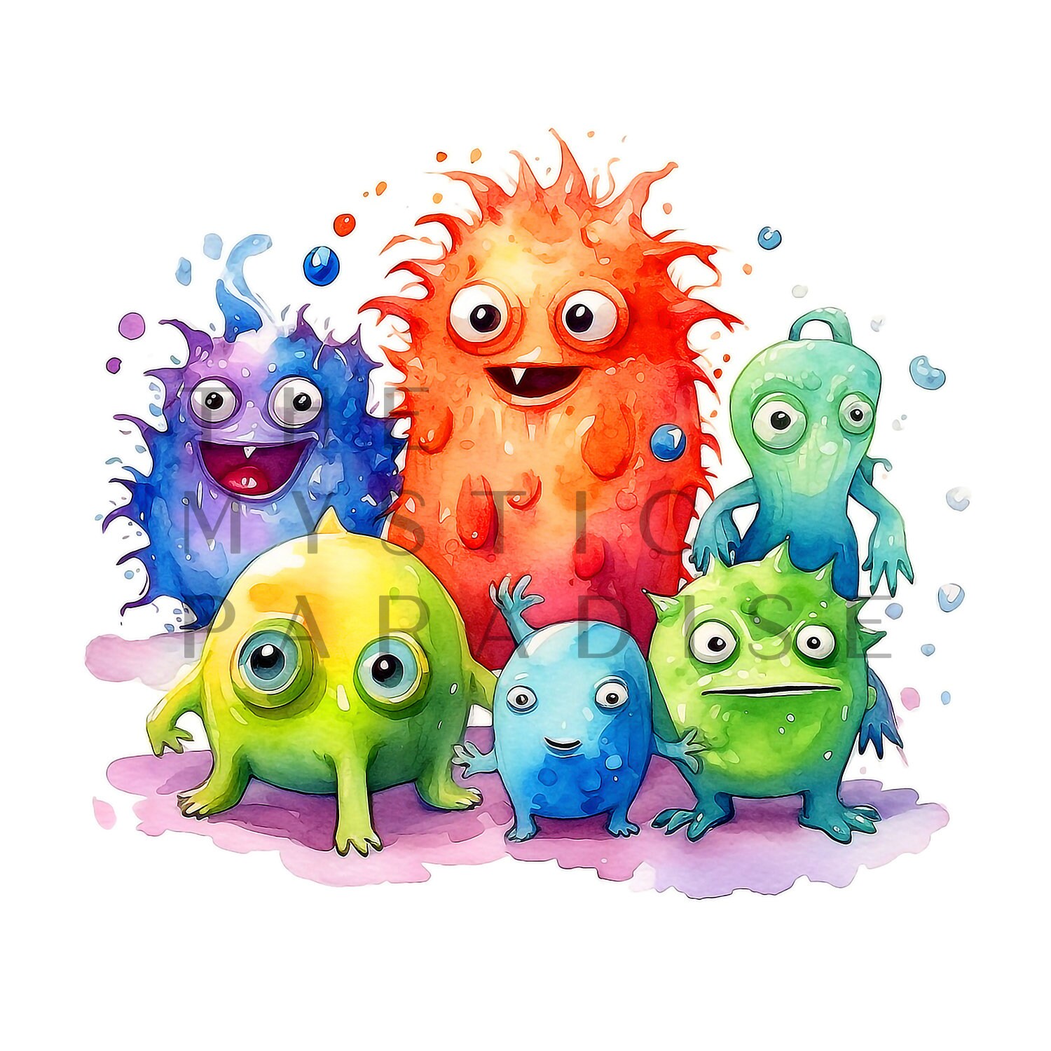 Cute Monsters Clipart, Set of 10 PNG High Quality Watercolor Clipart of ...