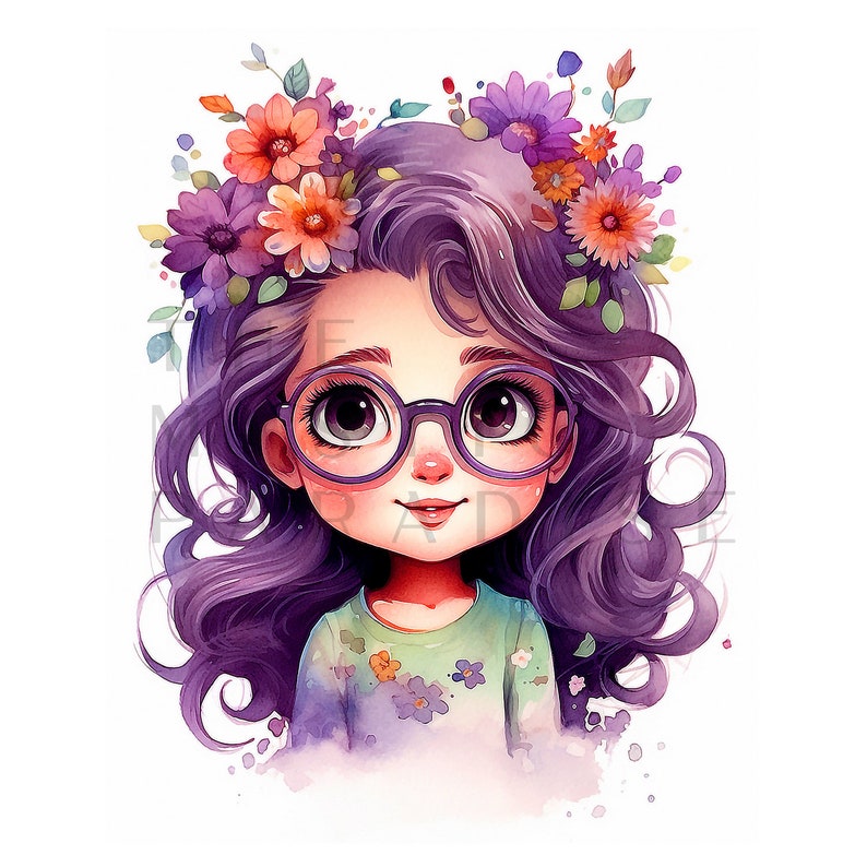 Cute Little Girls Clipart, Set of 10 JPG High Quality Watercolor ...