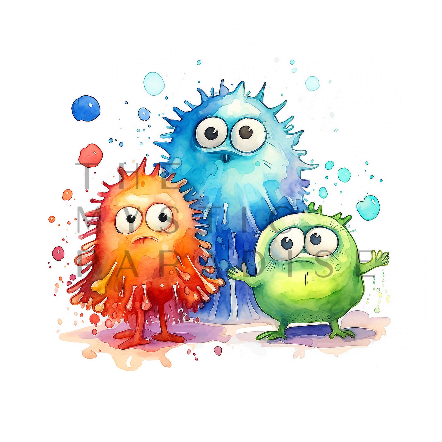 Cute Monsters Clipart, Set of 10 PNG High Quality Watercolor Clipart of ...
