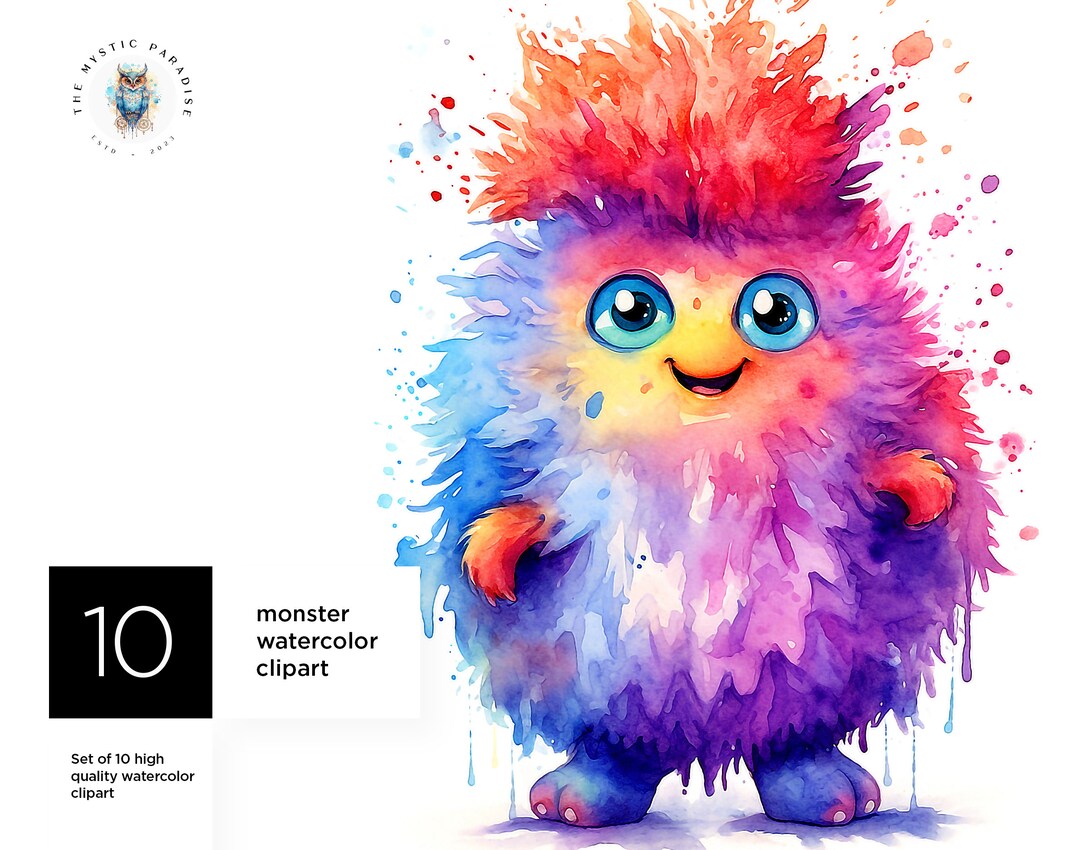 Cute Monster Clipart, Set of 10 JPG High Quality Watercolor Clipart of ...