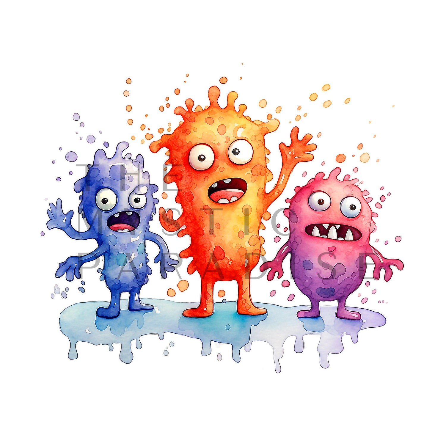 Cute Monsters Clipart, Set of 10 PNG High Quality Watercolor Clipart of ...