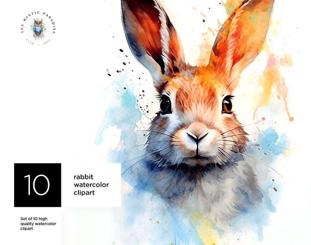 Rabbit Clipart, Set of 10 JPG High Quality Watercolor Clipart of Rabbit ...