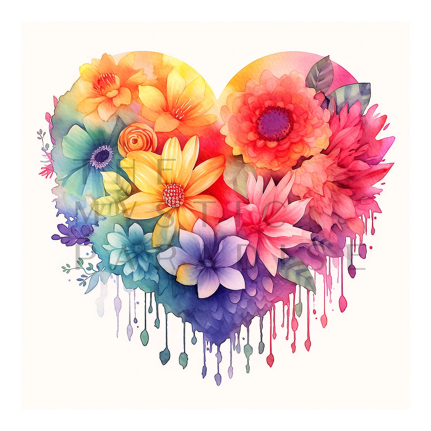 Flower Heart Clipart, Set of 10 PNG High Quality Watercolor Clipart of ...