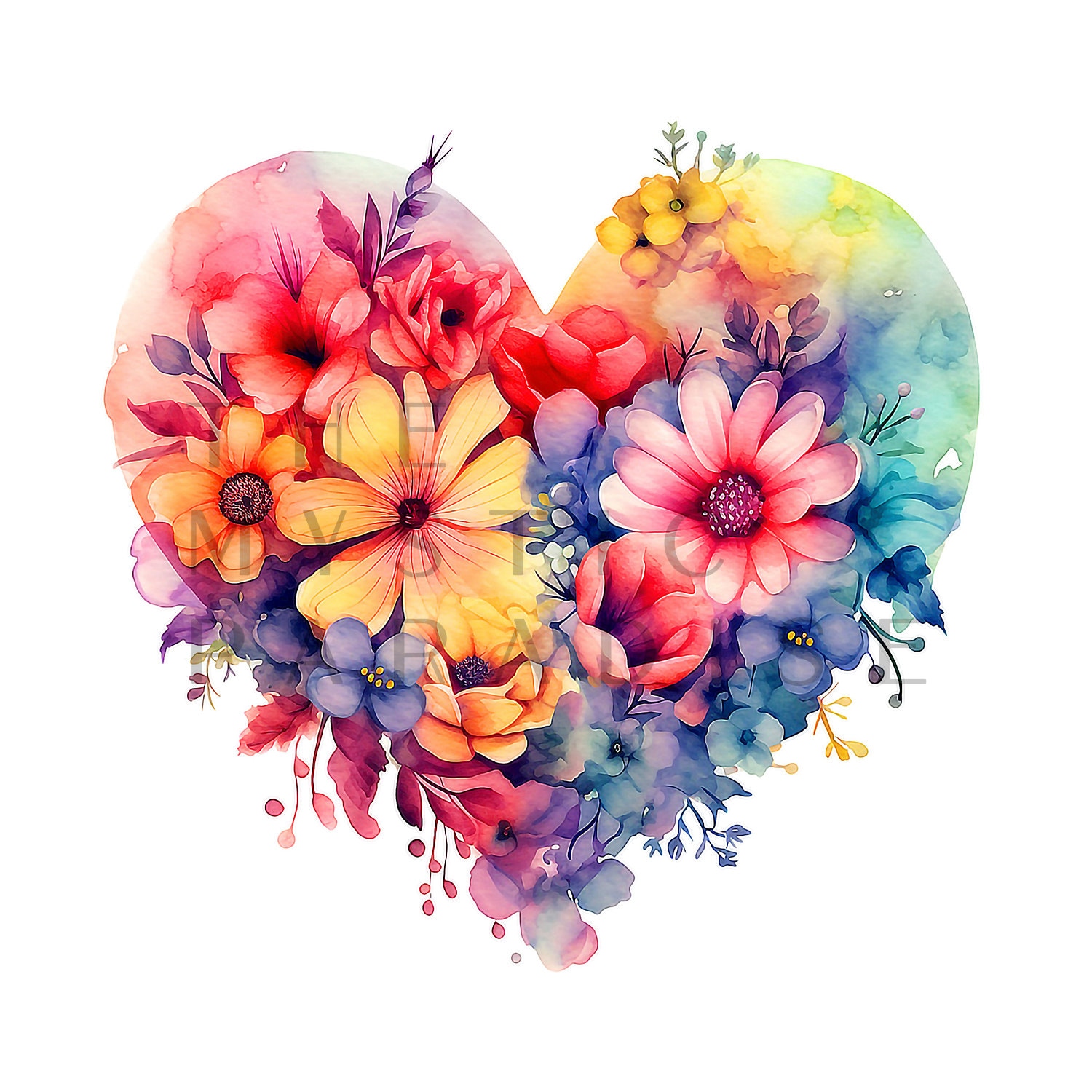 Flower Heart Clipart Set of 10 PNG High Quality Watercolor - Etsy