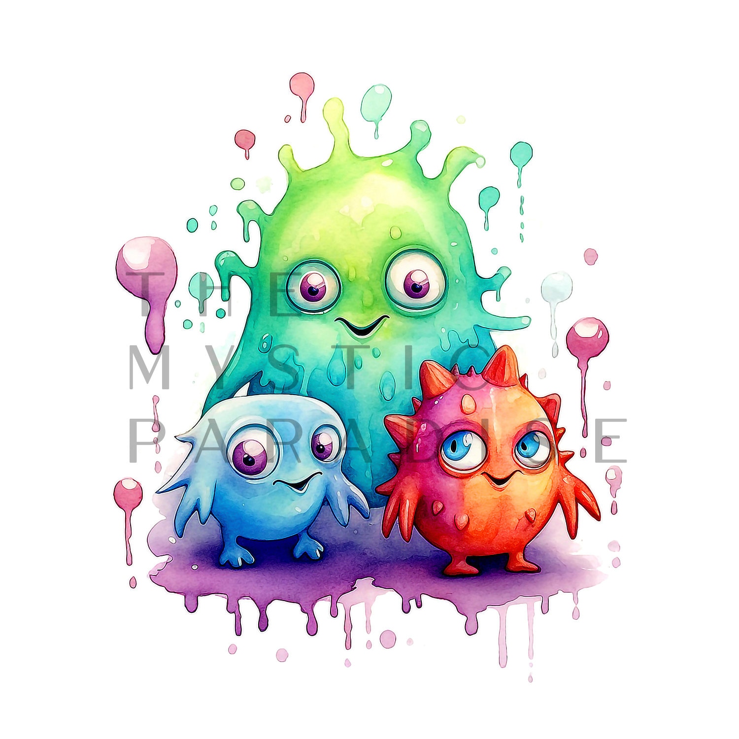 Cute Monsters Clipart, Set of 10 PNG High Quality Watercolor Clipart of ...