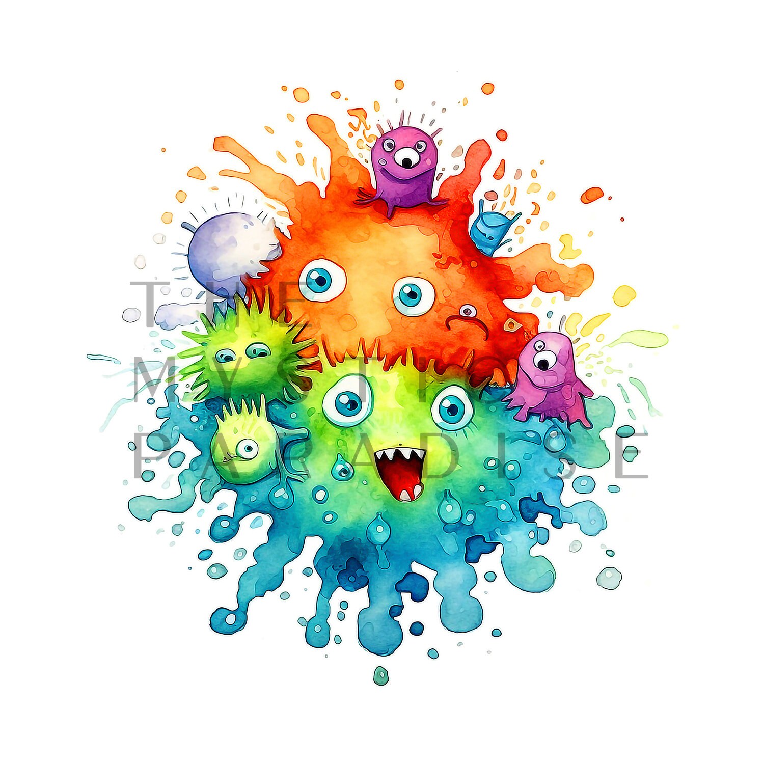 Cute Monsters Clipart, Set of 10 PNG High Quality Watercolor Clipart of ...