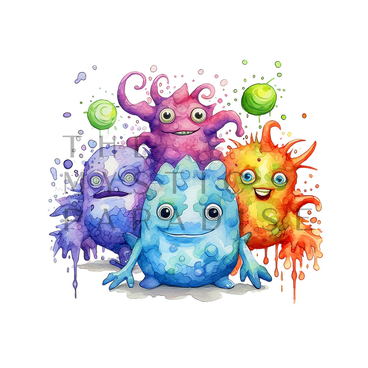 Cute Monsters Clipart, Set of 10 PNG High Quality Watercolor Clipart of ...