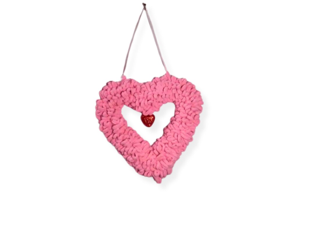 Handmade Pink Heart Wreath With Red Glitter Heart Valentine's Day Decor ...