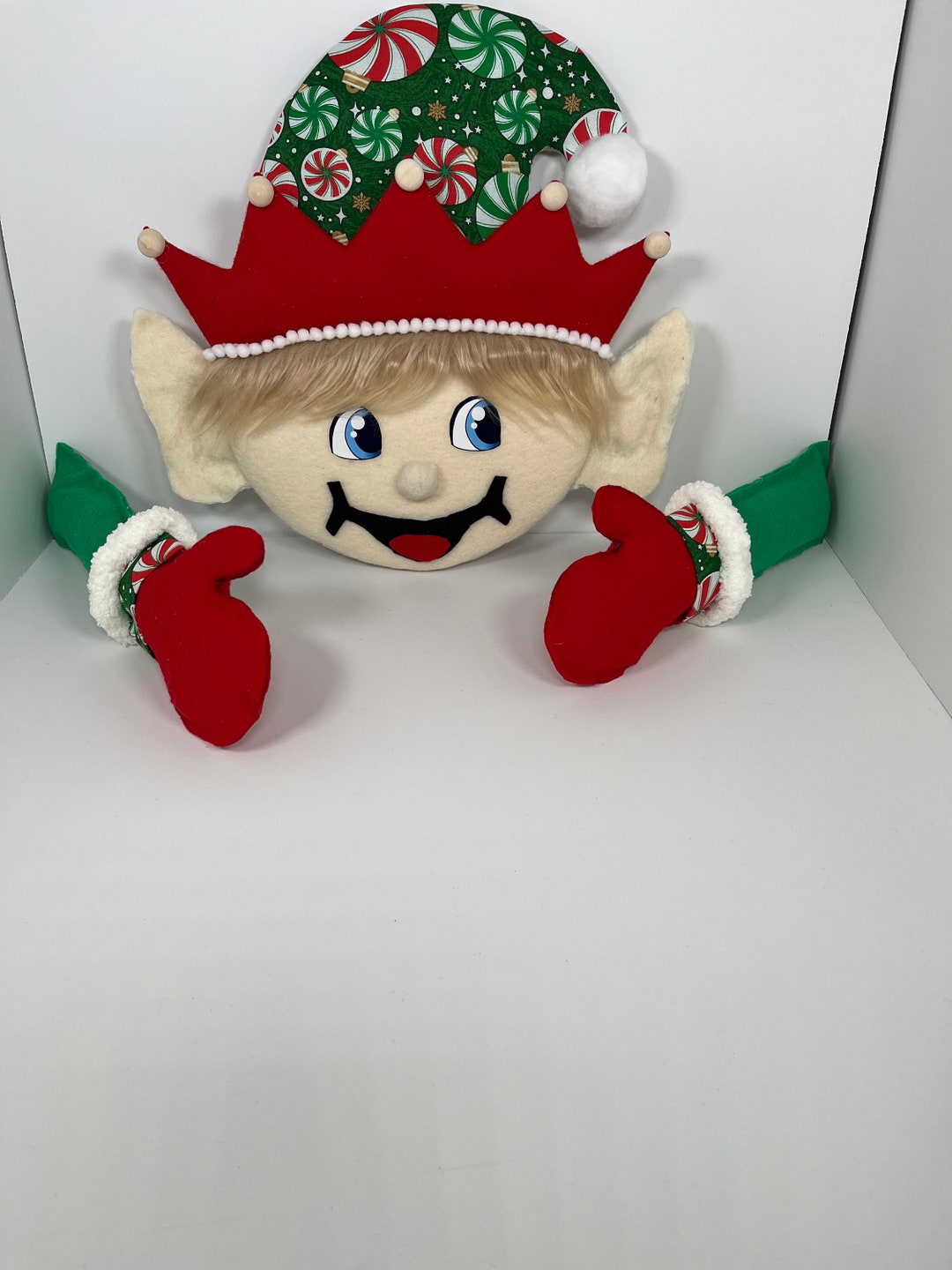 Elf Wreath Attachment, Christmas Elf Door Decor, Red and Green Peppermint Elf Decor - Etsy