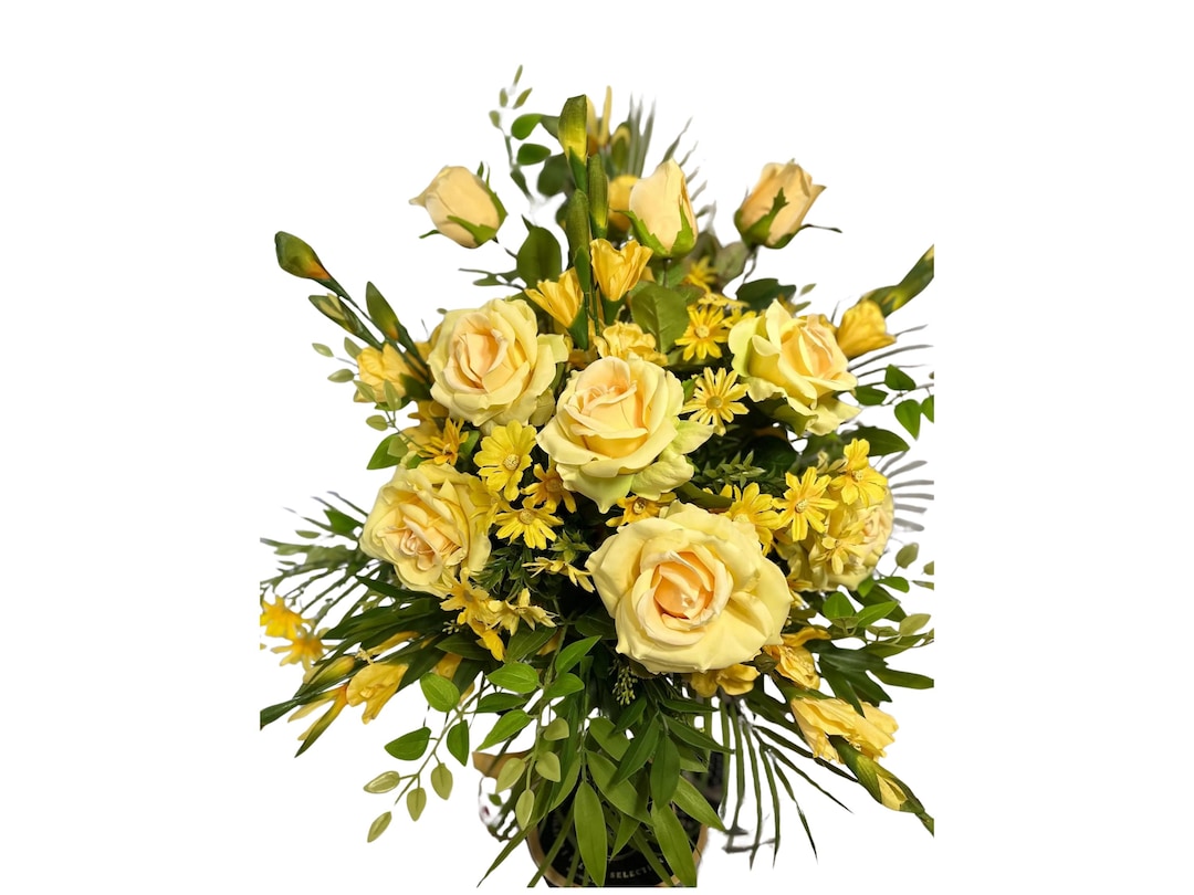 Yellow Rose Funeral Arrangement – Flat Back Sympathy Floral Tribute ...
