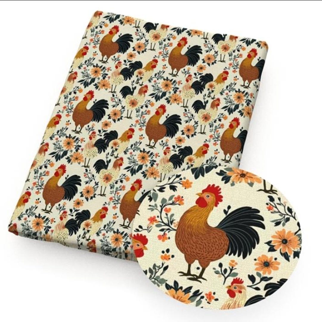 FABRIC Chicken Hen Rooster Farm Homestead 20"x55" Vegan 95/5% Polyester ...