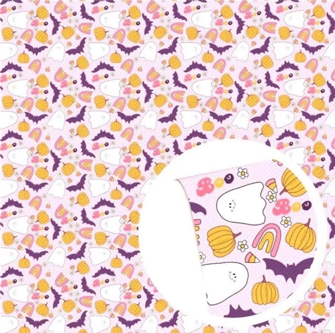 Halloween Pink Ghost Boo Candy Corn Bat FAUX Leather Craft Sheet 8 X 12 ...