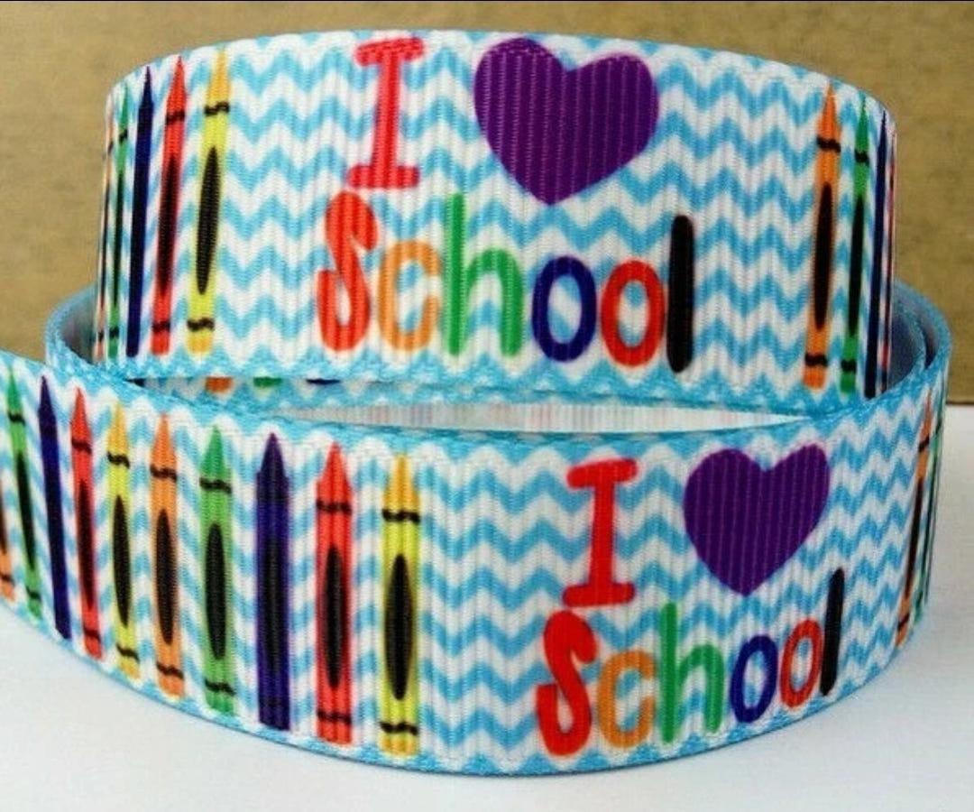 7/8" (1 Yard) I Love School Chevron Crayon Back to School Flower Floral ...