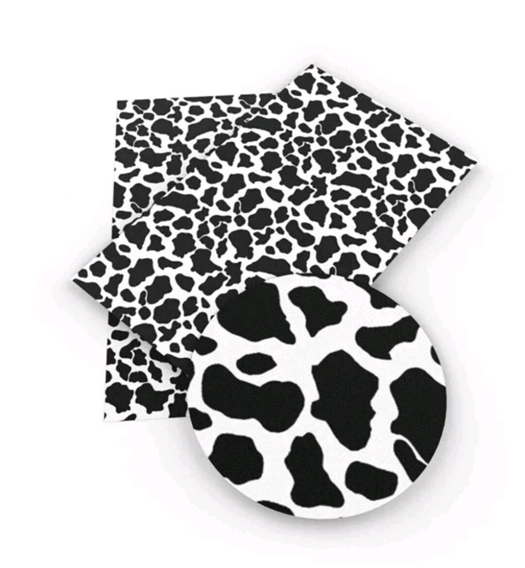 FAUX LEATHER Roll Smooth COW Print Black and White Vegan Synthetic ...