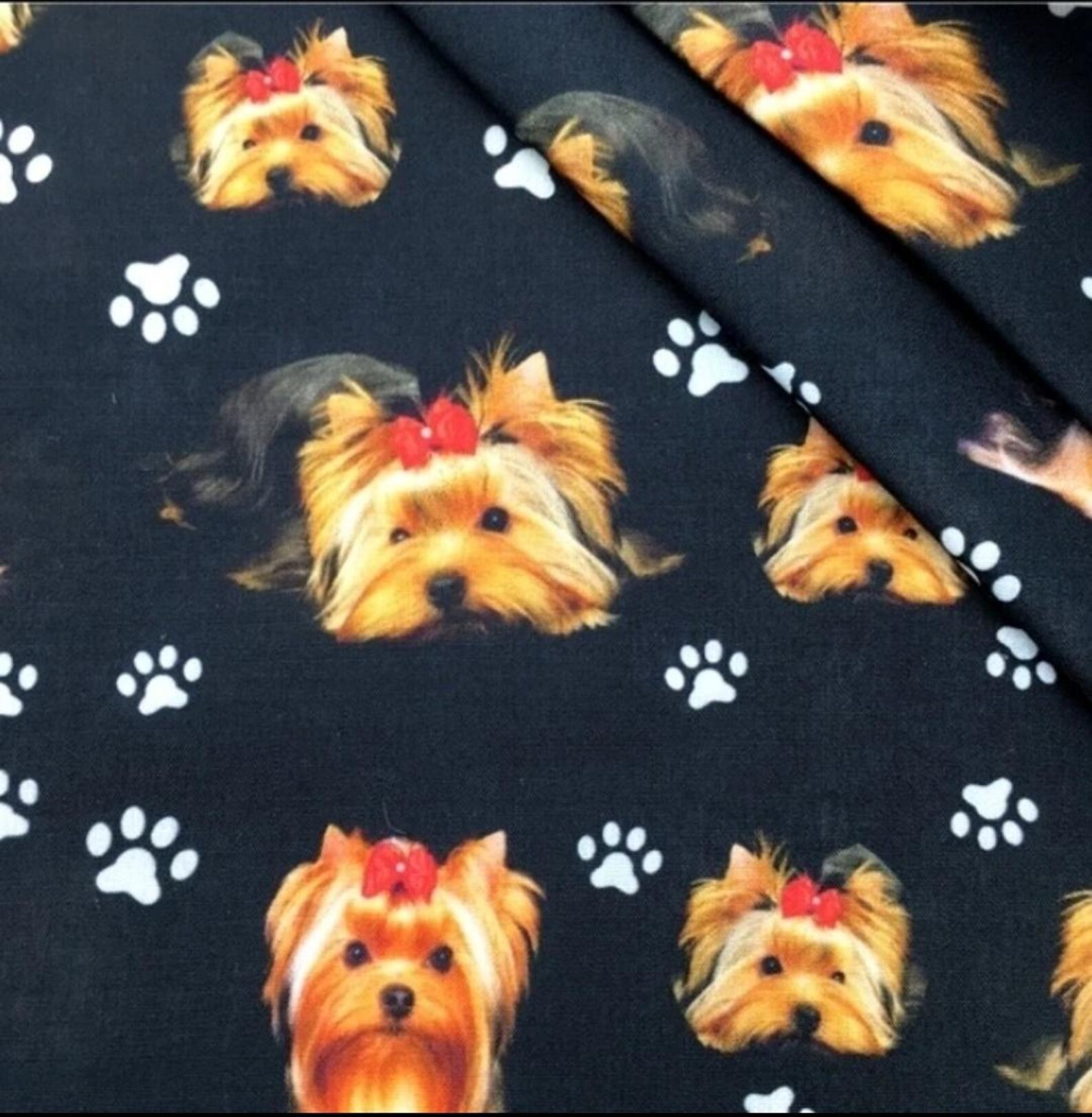 FABRIC Cotton Yorkie Yorkshire Terrier Dog Puppy Pet Adoption Flower ...