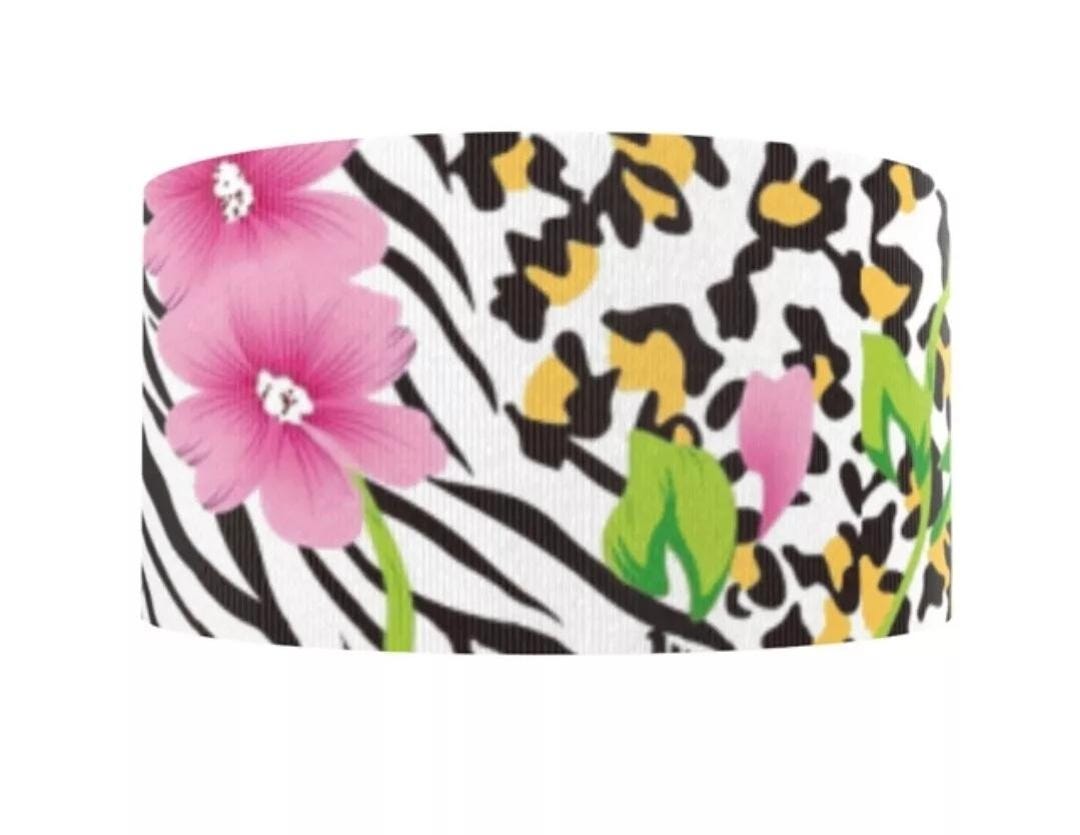 1.5" (1 Yard) Pink Animal Print Jaguar Zebra Daisy Easter Garden Flower ...