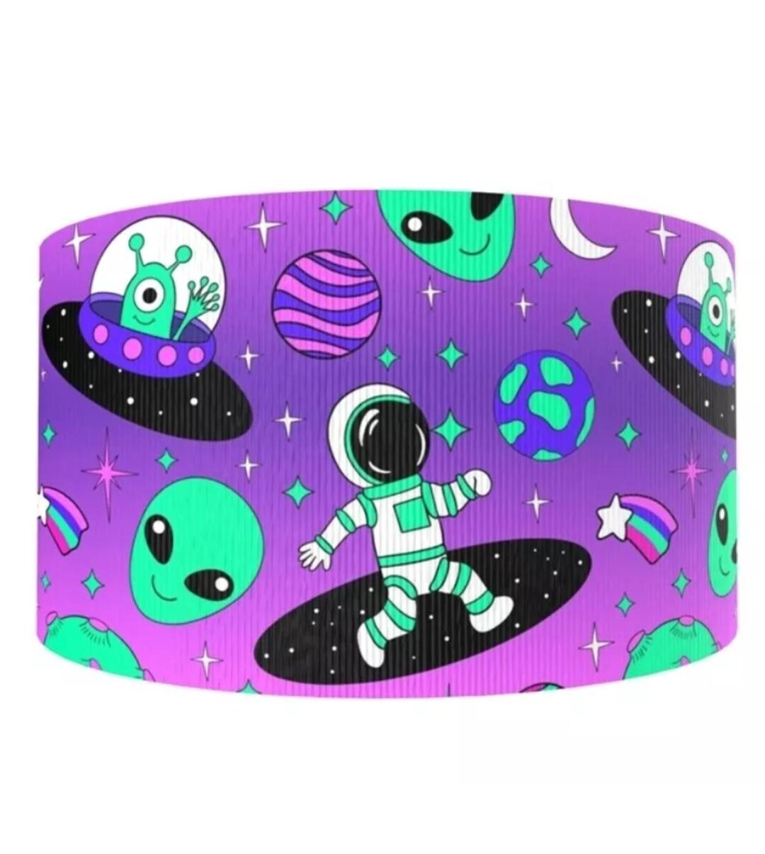 1.5" (1 Yard) Alien Astronaut Space Spaceship Planet Purple Printed ...