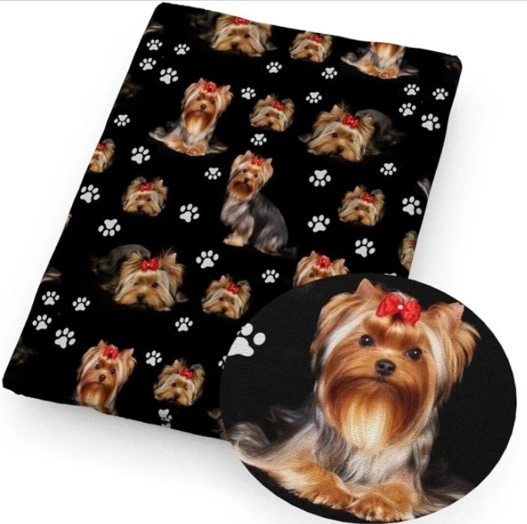 FABRIC Cotton Yorkie Yorkshire Terrier Dog Puppy Pet Adoption Flower ...