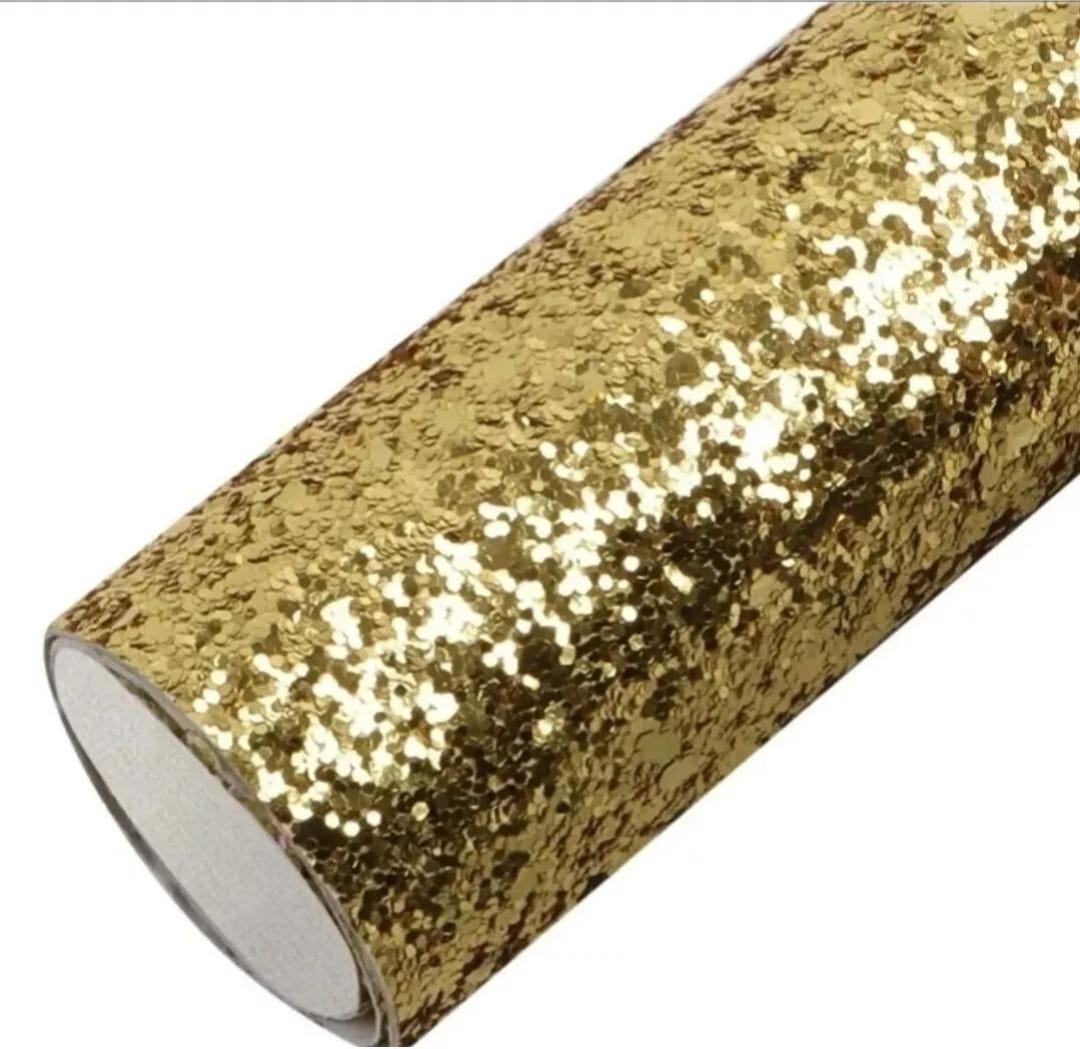 Gold Chunky Glitter Roll Faux Leather Vegan Synthetic Craft Fabric 12"x ...
