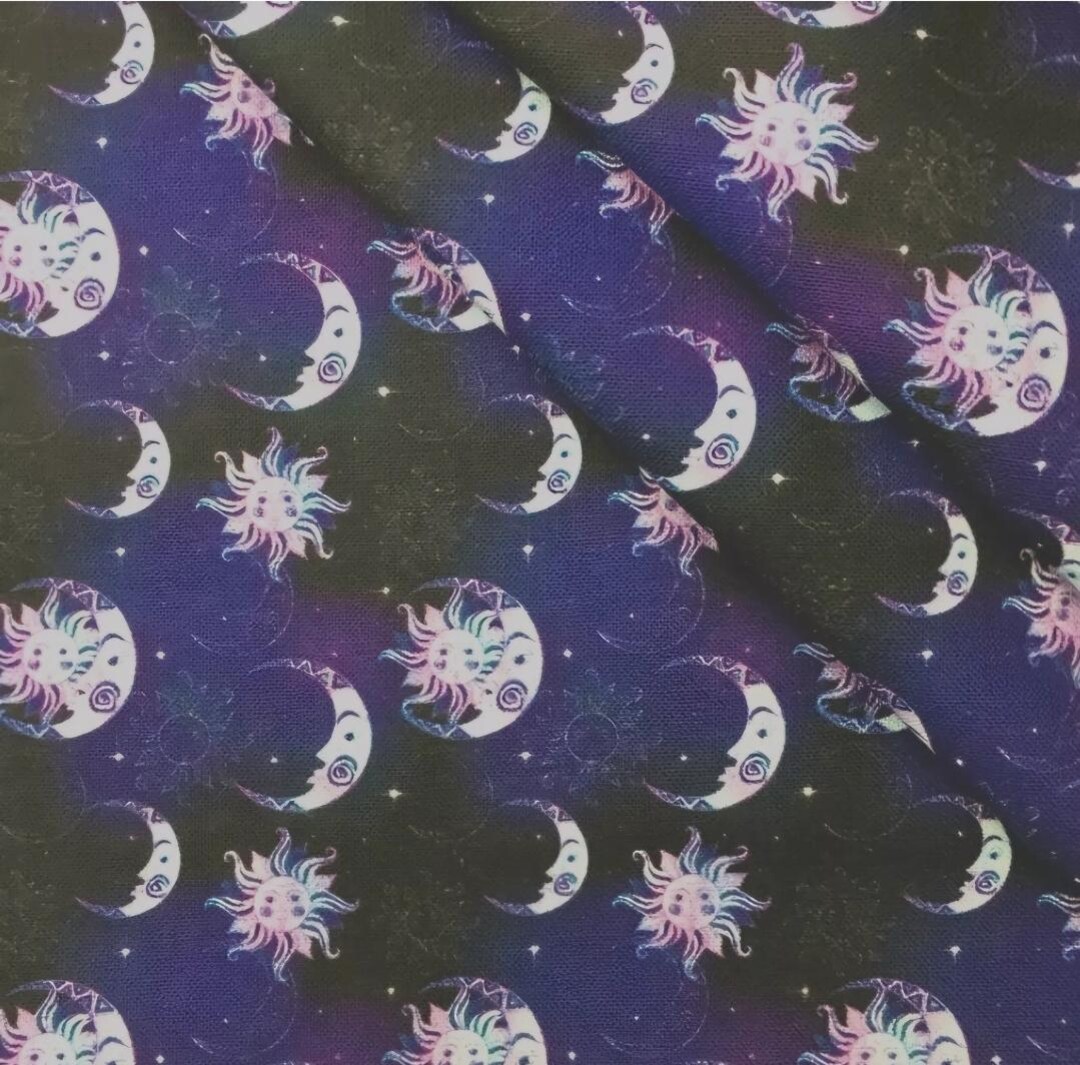 FABRIC Celestial Sun Moon Stars Pretty 20"x55" Vegan 95/5% Polyester ...