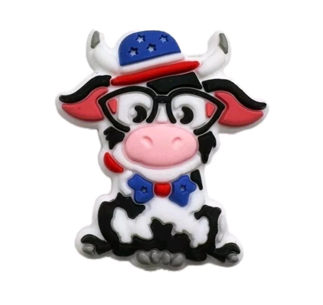 5 Pack Focal Bead Cow Patriotic Hat Red White Blue, Food Grade, for ...