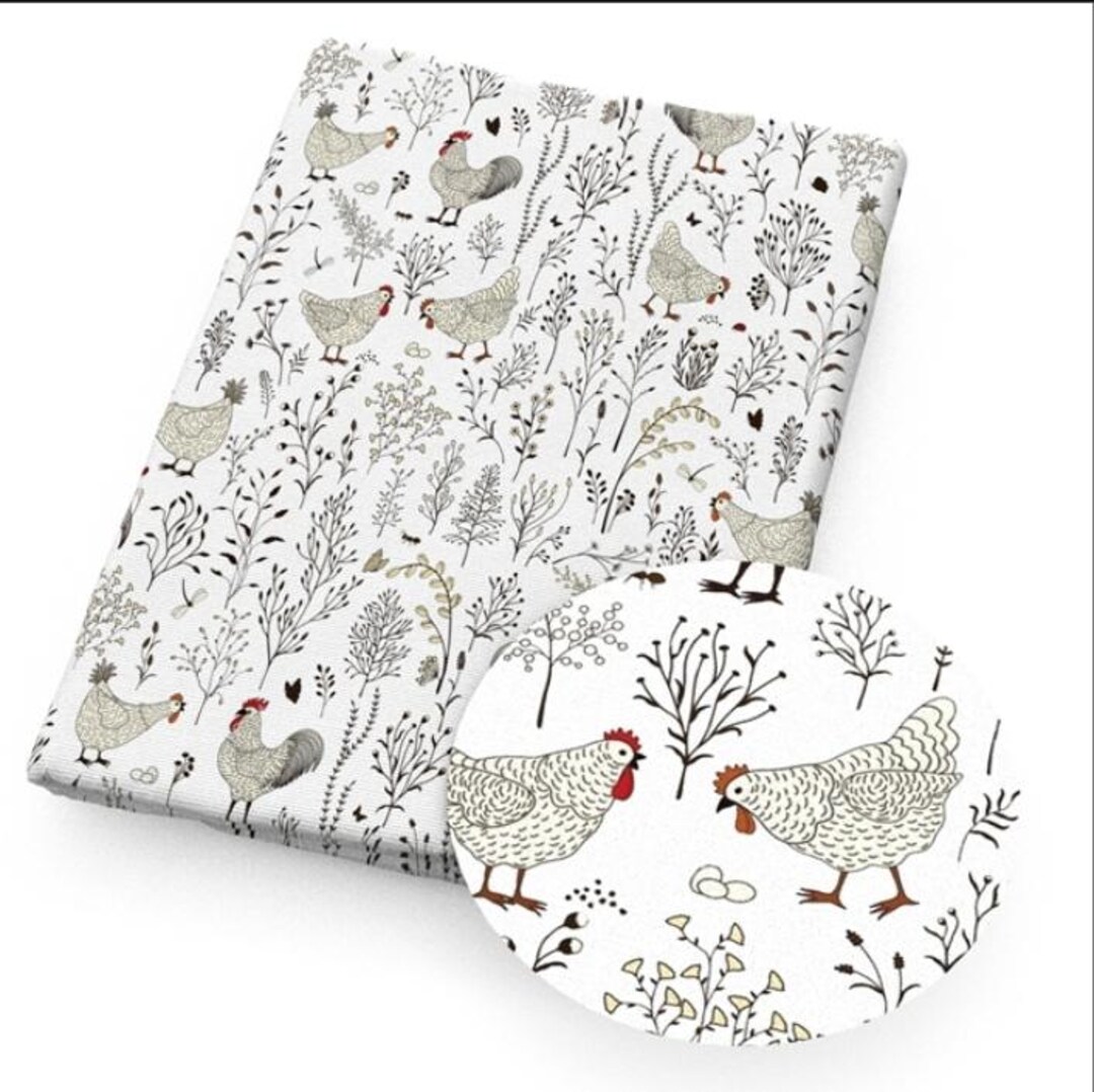 FABRIC Chicken Hen Rooster Farm Homestead 20"x55" Vegan 95/5% Polyester ...