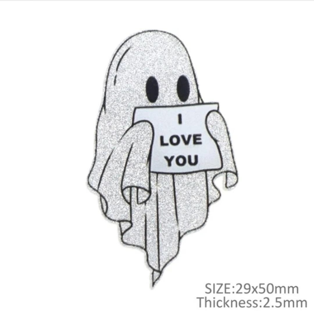5 Pc. Halloween GLITTER Ghost Happy Heart Spooky Fall Autumn Planar ...
