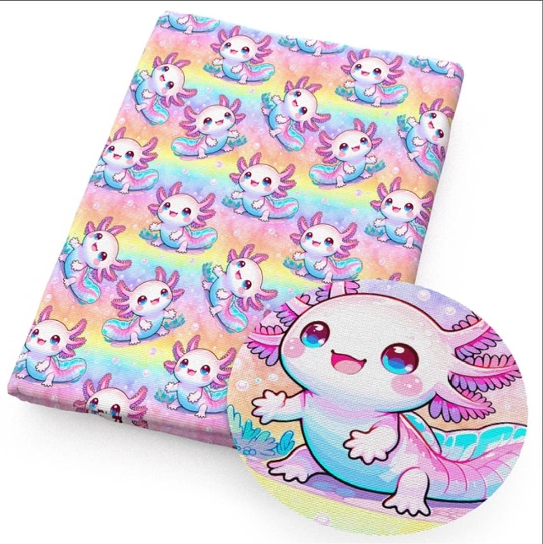 FABRIC Polycotton Axolotl Salamander Petting Zoo 18"x55" Vegan 95/5 ...
