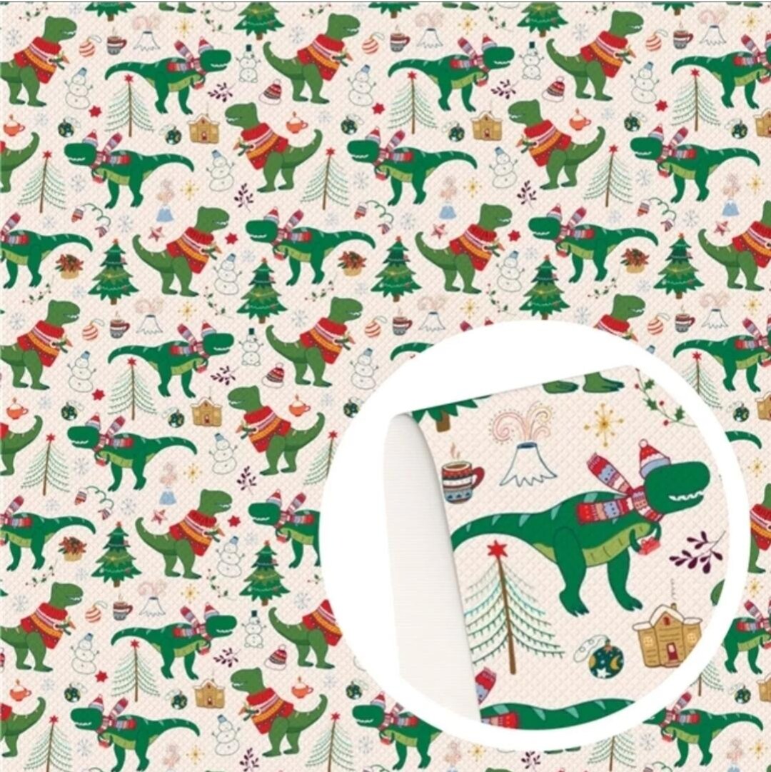 Dinosaur Christmas Santa T Rex FAUX Leather Craft Sheet 8 X 12 Vegan ...