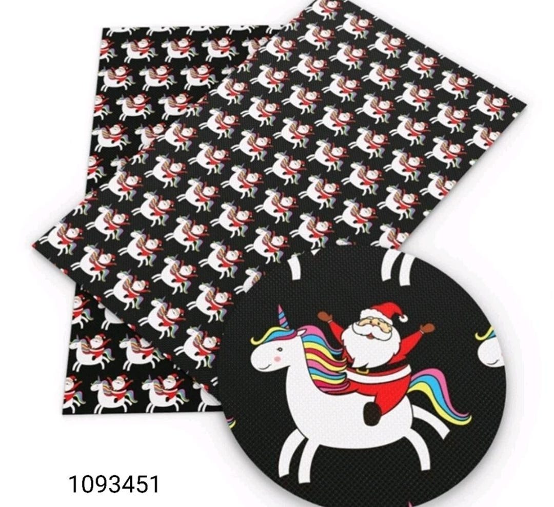FAUX Leather Smooth Craft Sheet Christmas Unicorn Santa Claus 8" X 12 ...