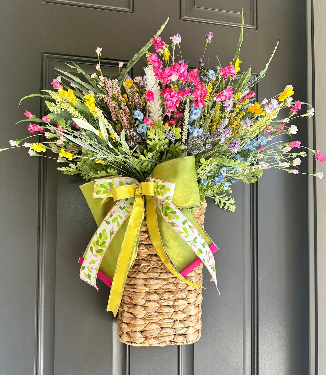 Flower Basket for Front Door, Wildflower Basket, Mother's Day Gift ...