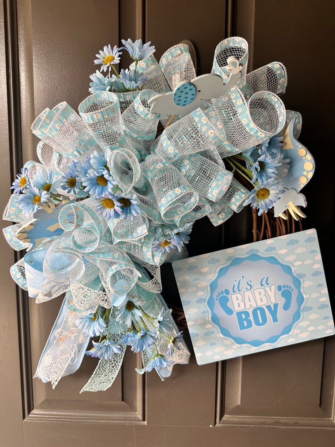 Baby Shower Wreath, Baby Boy Wreath, Baby Grapevine Wreath, Baby Shower ...