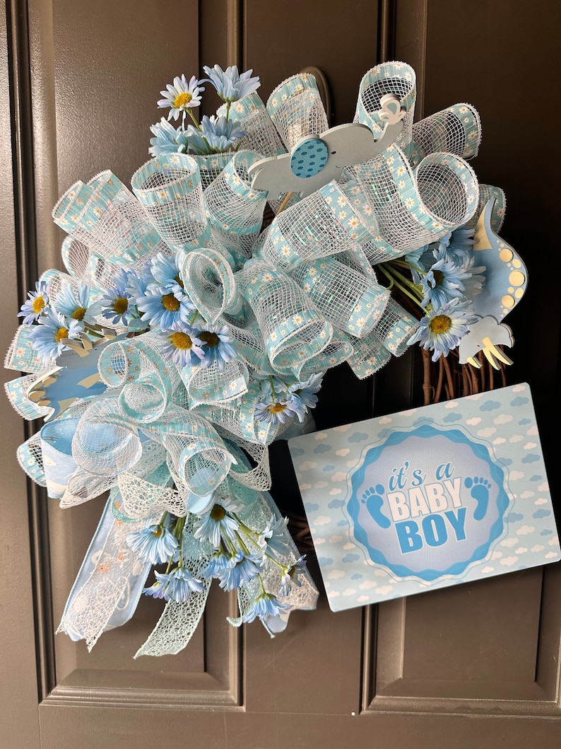 Baby Boy Grapevine Wreath: Dinosaur & Elephant, Baby Shower Decor - Etsy