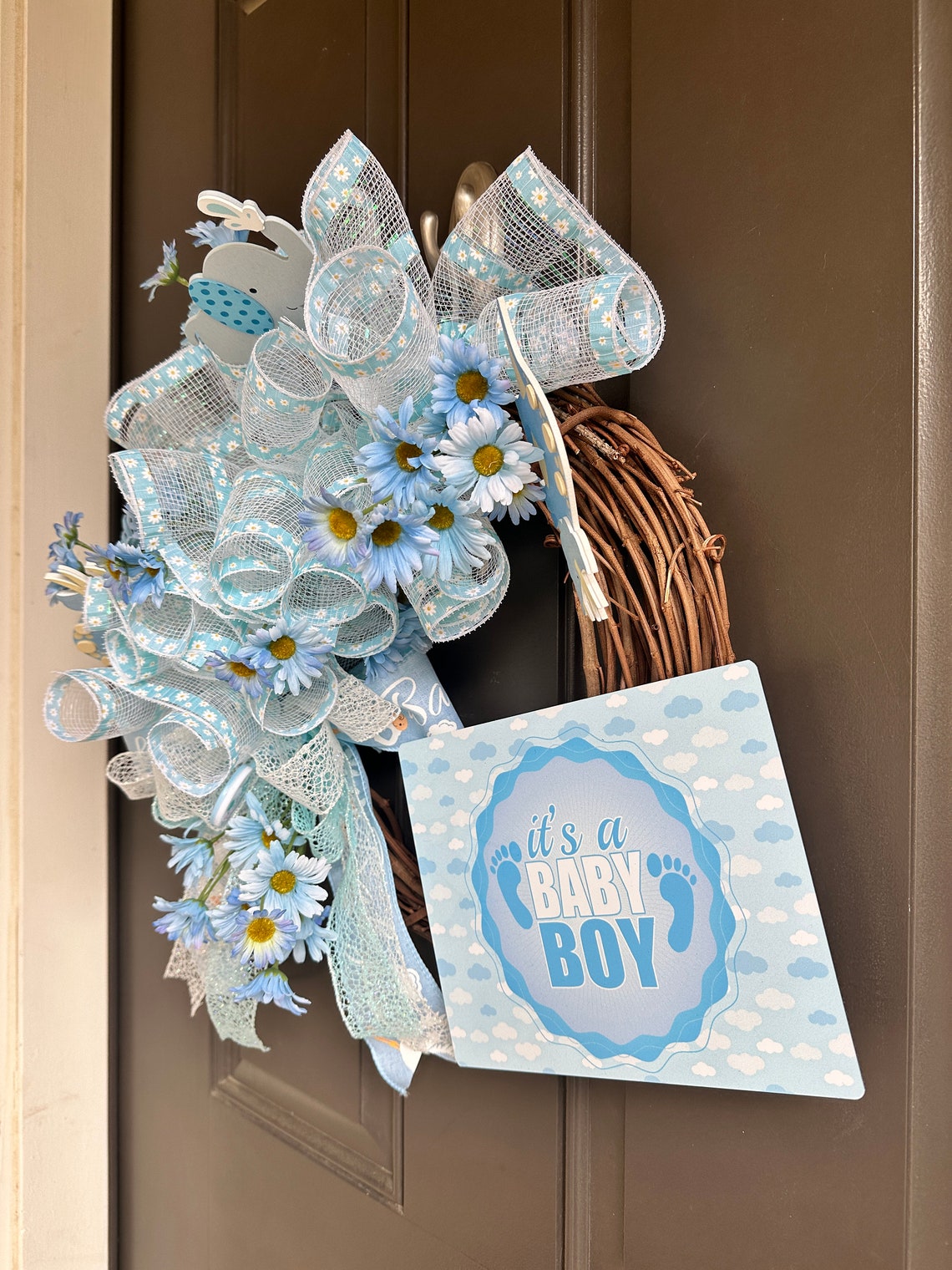 Baby Boy Grapevine Wreath: Dinosaur & Elephant, Baby Shower Decor - Etsy