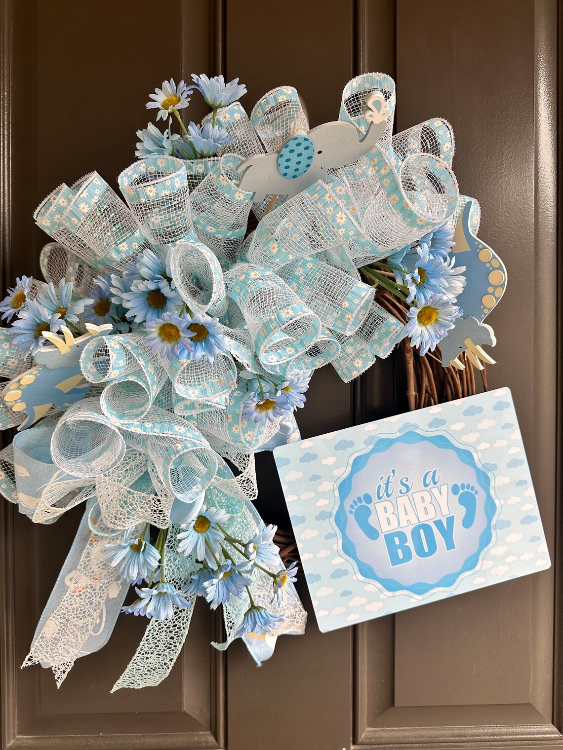 Baby Boy Grapevine Wreath: Dinosaur & Elephant, Baby Shower Decor - Etsy