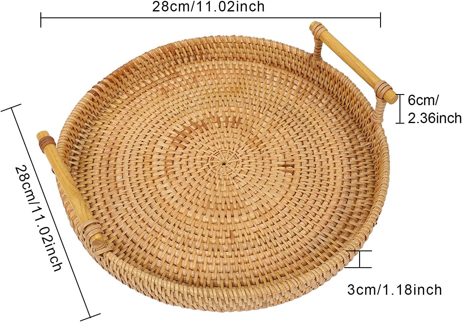 Handmade Round Rattan Coffee Table Tray With Handles woven Basket Food ...