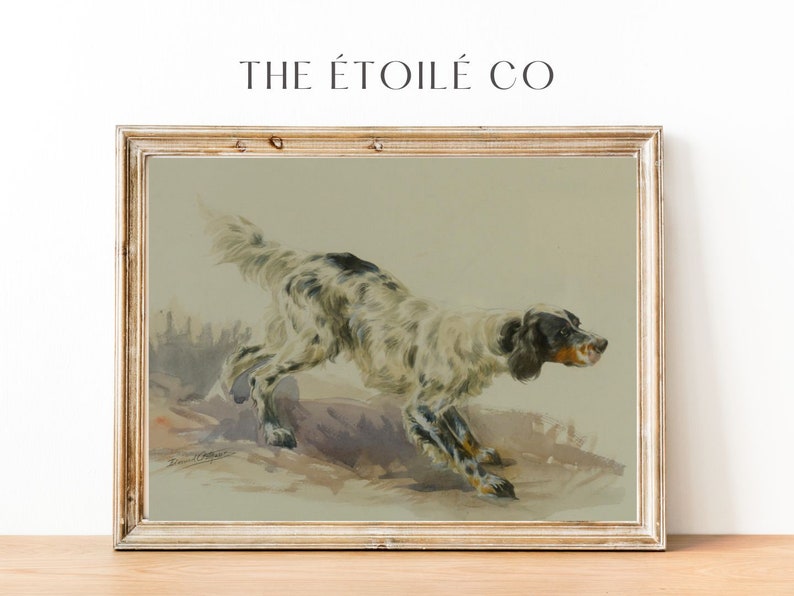 Fine Art Print, Antique Painting of Dog Running on Beach, Classic ...