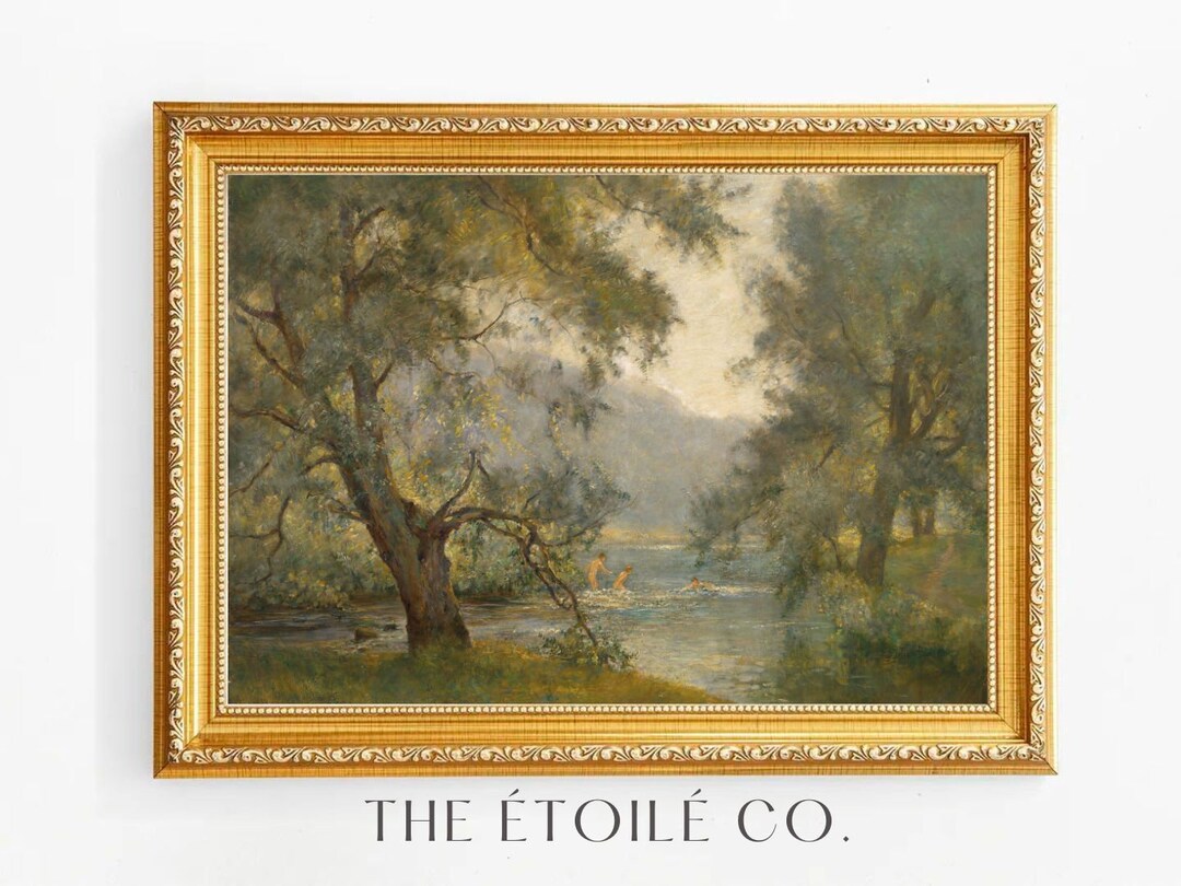 Antique River Scene Art Print, Classic Fine Art Lithograph, Preloved ...